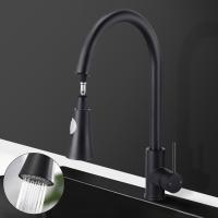 China 2024 Lizhen Luxury Flexible Single Handle Single Hole Black Taps Pull Down Kitchen Faucet For Sink for sale