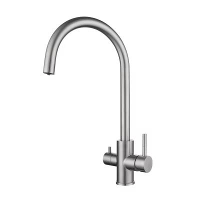 China Silver Stainless Steel Kitchen Faucet Hot and Cold Water Mixer Kitchen Tap Single Handle for sale