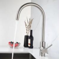 China Silver Stainless Steel Kitchen Faucet Hot and Cold Water Mixer Kitchen Tap Single Handle for sale