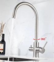 China Silver Stainless Steel Kitchen Faucet Hot and Cold Water Mixer Kitchen Tap Single Handle for sale