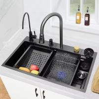 China Lizhen-Hwa.Con Waterfall Kitchen Sink Single Bowl Black Rainfall 680*460mm With Faucet for sale