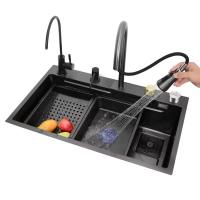 China Lizhen-Hwa.Con Waterfall Kitchen Sink Single Bowl Black Rainfall 680*460mm With Faucet for sale