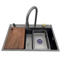 China Lizhen-Hwa.Con Waterfall Kitchen Sink Single Bowl Black Rainfall 680*460mm With Faucet for sale