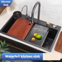 China Lizhen-Hwa.Con Kitchen Sink Modern Waterfall Rainfall Single Bowl Stainless Steel Sink for sale