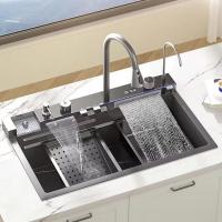 China Multifunction Brushed Stainless Steel Waterfall Kitchen Sink with Anti-Scratch Feature for sale