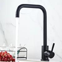 China Black Single Handle Stainless Steel Kitchen Sink Faucet with Brass Valve Core Material for sale