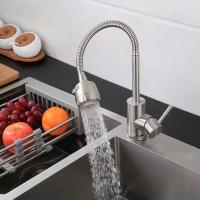 China Lizhen Single Handle Stainless Steel Kitchen Faucet with Flexible Hose and Deck Mounted Water Tap for sale