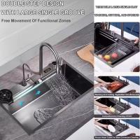 China Smart Digital Display Stainless Steel Pull Out Waterfall Faucet for Grey Square Bowl Shape Sink for sale