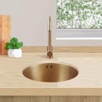 China Waterfall Gold Stainless Steel Round Basin Handmade Kitchen Sink Set Nano Double Bowl Smart Sink for sale