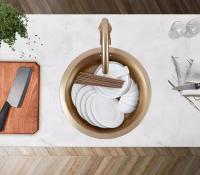 China Waterfall Gold Stainless Steel Round Basin Handmade Kitchen Sink Set Nano Double Bowl Smart Sink for sale