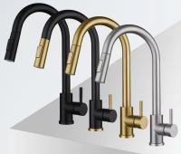 China Single Handle Gold Stainless Steel Kitchen Faucet Pull-Out Nozzle and Traditional Style for sale
