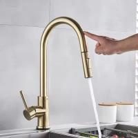 China Faucet Type Hot Cold Water Kitchen Tap Lizhen Black Gold Stainless Steel Kitchen Faucet for sale