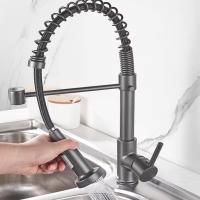 China Deck Mounted Bright Chrome Plated Brass Kitchen Sink Faucet With Spray Lizhen-Hwa.Vic for sale