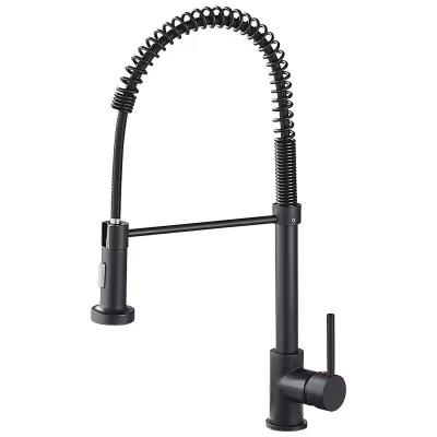 China 2024 Lizhen Commercial Kitchen Faucet Sturdy Brass Spring Pull-Down Tap in Matte Black for sale