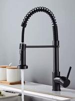 China Hot and Cold Water Mixer Single Hole 360 Rotation Kitchen Faucet in Black for Kithcen for sale