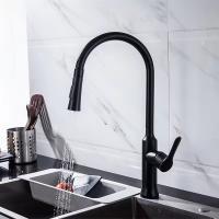 China Kitchen Sink Faucet Brass Single Handle Hot Cold Water Mixer Flexible Hose Pull Out Tap for sale