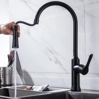 China Kitchen Sink Faucet Brass Single Handle Hot Cold Water Mixer Flexible Hose Pull Out Tap for sale