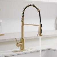 China Kicthen Faucet 304 Stainless Steel Gold Pull Down Sprayer Spring Kitchen Mixer Faucet for sale