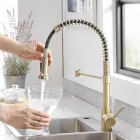 China Kicthen Faucet 304 Stainless Steel Gold Pull Down Sprayer Spring Kitchen Mixer Faucet for sale