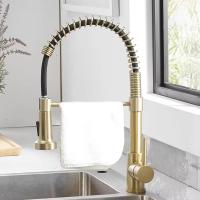 China Kicthen Faucet 304 Stainless Steel Gold Pull Down Sprayer Spring Kitchen Mixer Faucet for sale