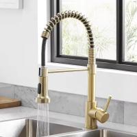 China Kicthen Faucet 304 Stainless Steel Gold Pull Down Sprayer Spring Kitchen Mixer Faucet for sale