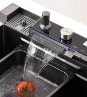China Smart Digital Display Grey Stainless Steel Pull Out Waterfall Faucet for Multifunctional Sink for sale