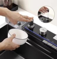 China Smart Digital Display Grey Stainless Steel Pull Out Waterfall Faucet for Multifunctional Sink for sale