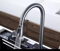 China Smart Digital Display Grey Stainless Steel Pull Out Waterfall Faucet for Multifunctional Sink for sale