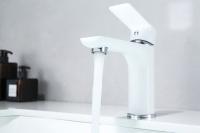 China Waterfall Bathroom Basin Faucet White Single Handle Hot and Cold Basin Mixer for sale