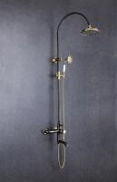 China Antique Brass Bathroom Shower Faucet Set with Metered Faucets and Rainfall Shower Head for sale