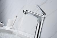 China Modern Design Brass Bathroom Faucet Chrome Polished Farmhouse Single Handle Basin Vanity Sink Faucet for sale
