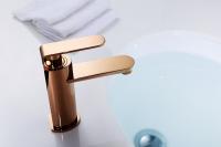 China Wall Mounted Bathroom Brushed Gold Brass Basin Mixer with Rotatable Sprayer Water Tap for sale