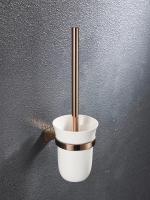 China Modern Wall Hung Toilet Brush Holder With Brush Golden Finish Glass Holder For Hotel for sale