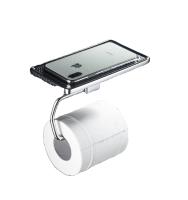 China Toilet Tissue Roll Holder with Phone Shelf Adhesive or Screw Wall Mounted Mordern Style for sale