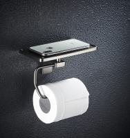 China Toilet Tissue Roll Holder with Phone Shelf Adhesive or Screw Wall Mounted Mordern Style for sale