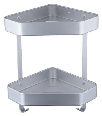 China Dual Tier Aluminum Alloy Bathroom Shower Corner Storage Rack with Hooks and Shelf for sale