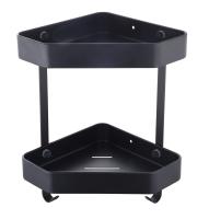 China Dual Tier Aluminum Alloy Bathroom Shower Corner Storage Rack with Hooks and Shelf for sale