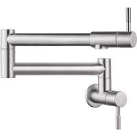 China 360 Rotating Folding Faucet Stainless Steel Brushed Nickel Double Handle Wall Mounted Kitchen Sink Single Cold Water Mixer Tap for sale
