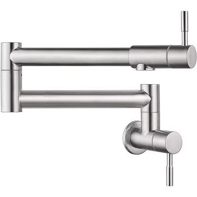 China 360 Rotating Folding Faucet Stainless Steel Brushed Nickel Double Handle Wall Mounted Kitchen Sink Single Cold Water Mixer Tap for sale