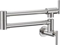 China 360 Rotating Folding Faucet Stainless Steel Brushed Nickel Double Handle Wall Mounted Kitchen Sink Single Cold Water Mixer Tap for sale
