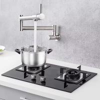 China 360 Rotating Folding Faucet Stainless Steel Brushed Nickel Double Handle Wall Mounted Kitchen Sink Single Cold Water Mixer Tap for sale