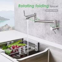 China 360 Rotating Folding Faucet Stainless Steel Brushed Nickel Double Handle Wall Mounted Kitchen Sink Single Cold Water Mixer Tap for sale