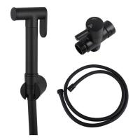China Round Black Finished Brass Toilet Bidet Spray Diverter Wash Kit For Wall Installation for sale