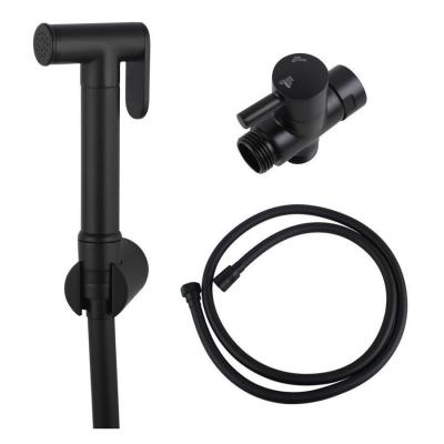 China Round Black Finished Brass Toilet Bidet Spray Diverter Wash Kit For Wall Installation for sale