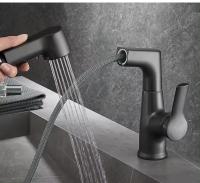 China Lizhen Hwa.Con Gun Gray Stainless Steel Pull Out Kitchen Faucet Hot and Cold Mixer Tap for sale