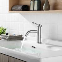 China Hotel Bathroom Vanity Faucet with Ceramic Valve Core and Brushed Nickel Finish for sale