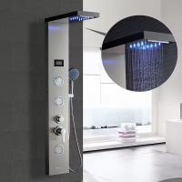 China Stainless Steel Thermostatic Rain Shower Panel Faucet Set with LED Display and Spa Jets for sale