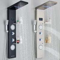 China Luxury Black Color Thermostatic Rain Shower Head Bathroom Wall Mounted Shower Panels for sale