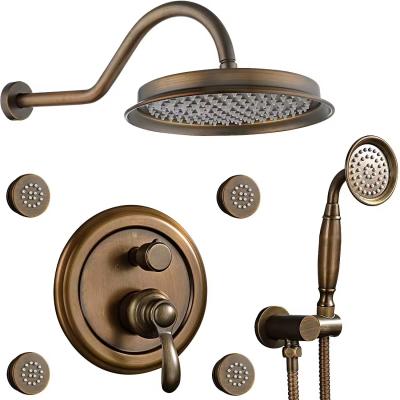 China 9 inch Rain Shower Head Antique Brass 3 Way Shower System Set for Exposed B S Faucet for sale