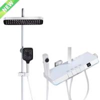 China LED Digital Shower Hot Cold Mixer Thermo System Bathtub Wall Mount RainFall Luxury Bath Faucet for sale